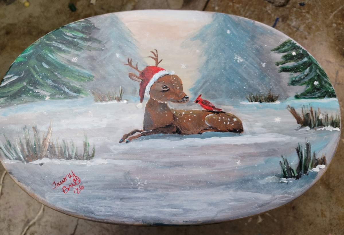 Deer and Cardinal
