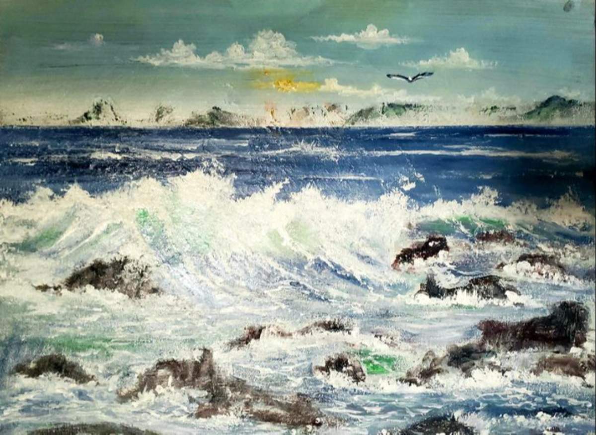 Crashing Waves Along Rocky Coast