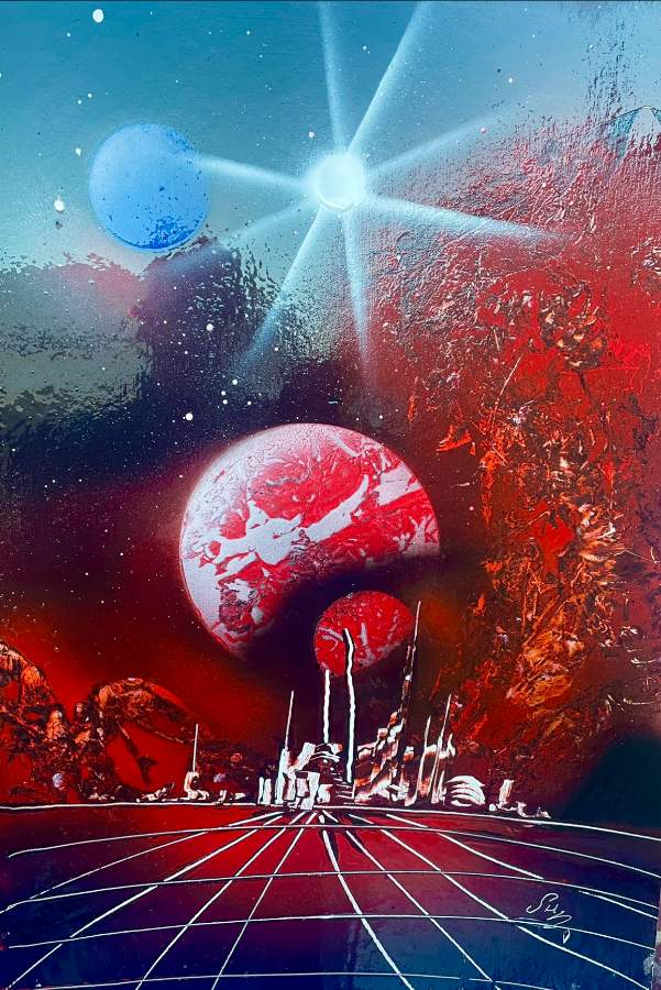 Futuristic world red planet.
