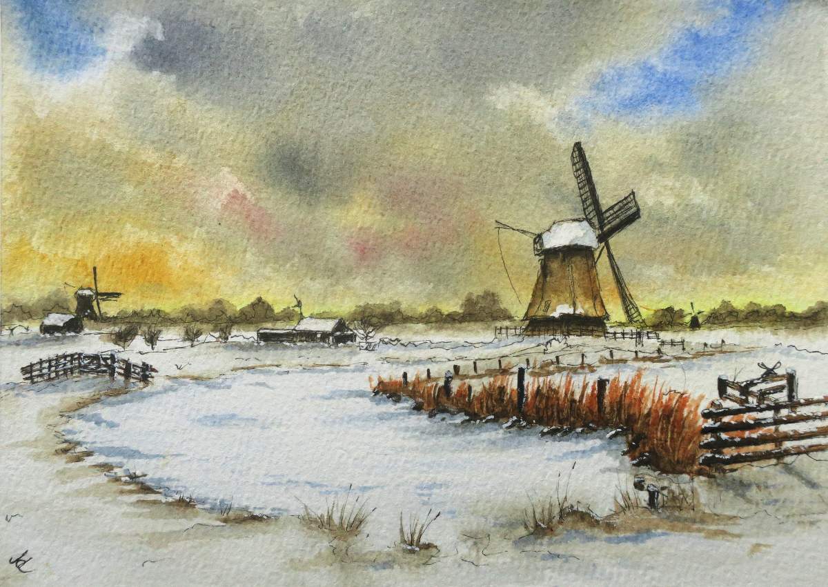 Windmill Winter Landscape